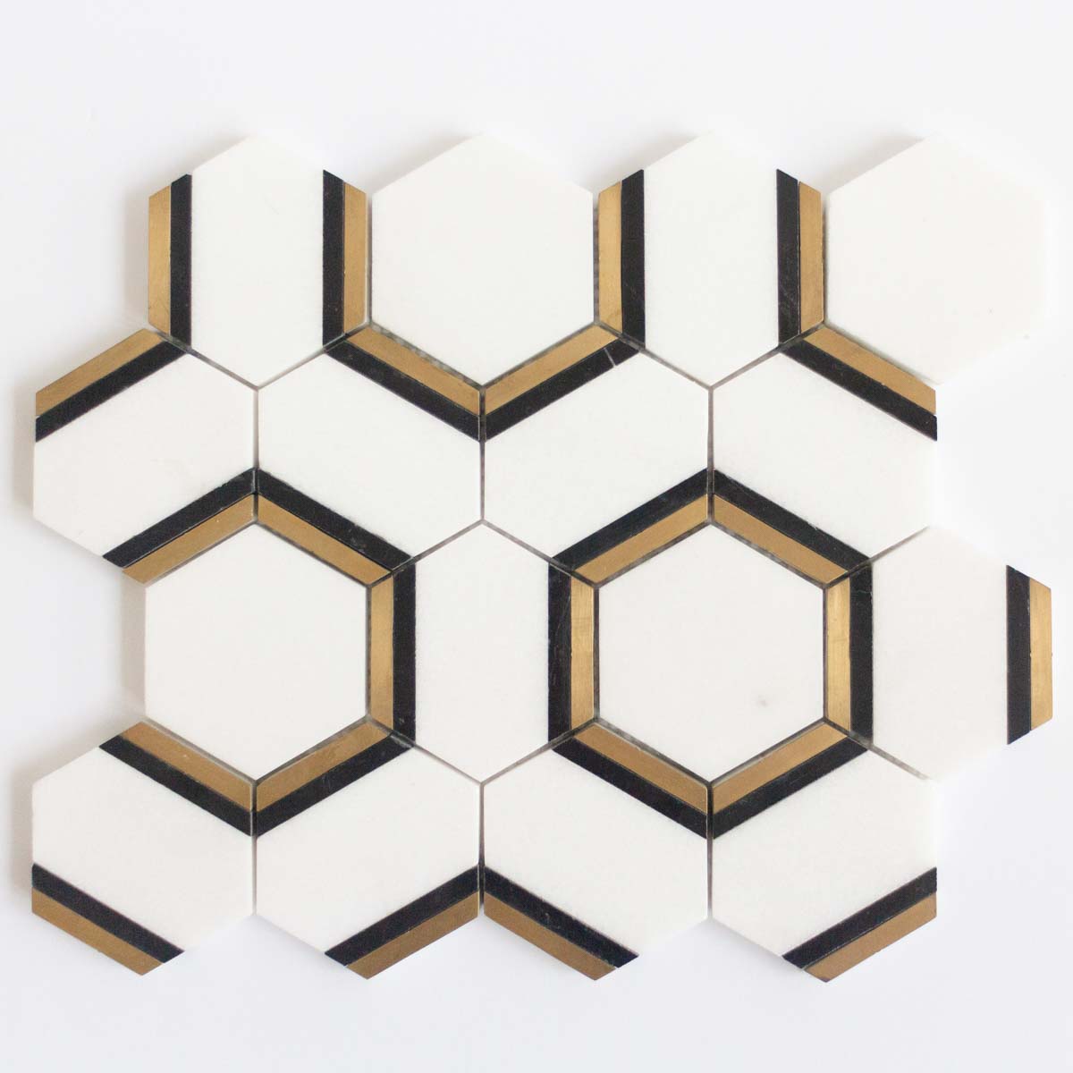 Stoneage Hexagon (75mm) Brass/Marble Mix Mosaic — Tile Factory Outlet